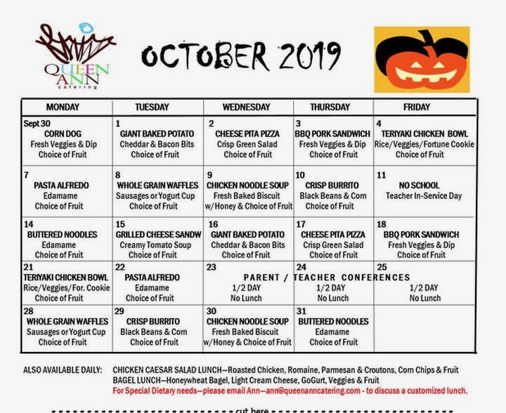 October Hot Lunch Menu - October 1, 2019 - St. Anne School
